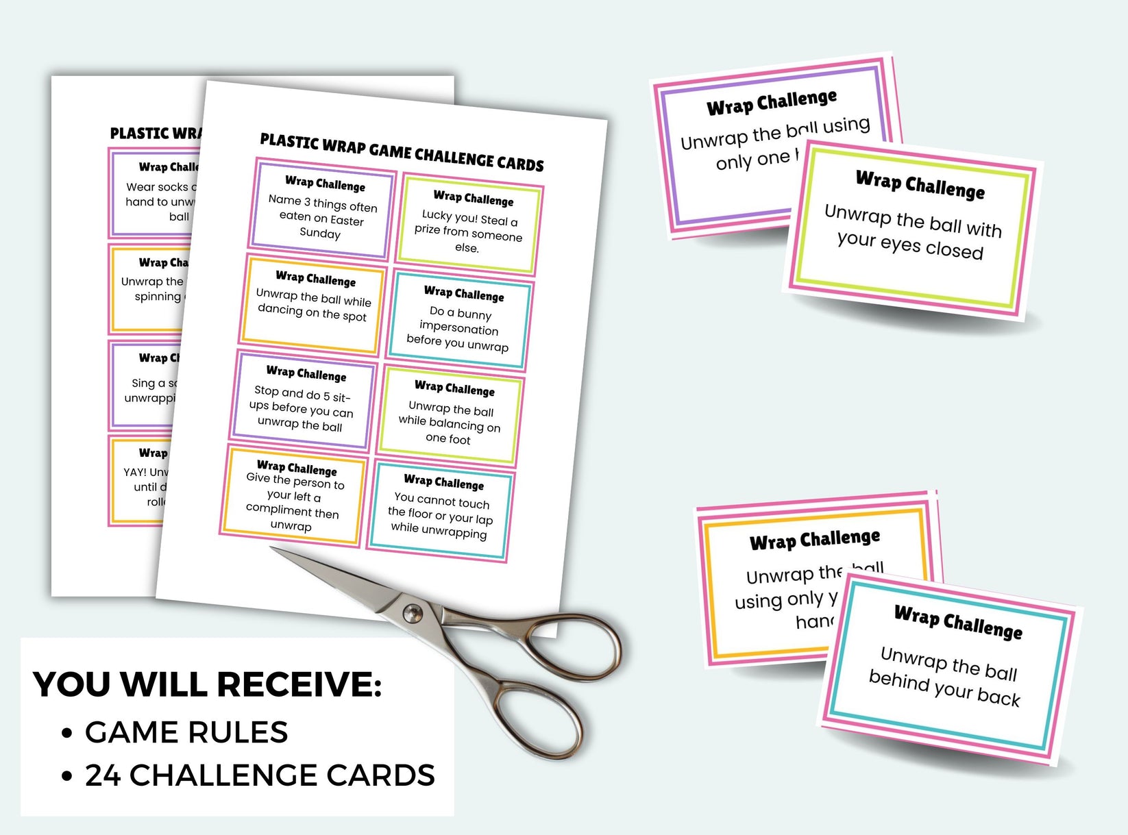Easter Plastic Wrap Ball Game Challenge Cards – Simplify Create Inspire
