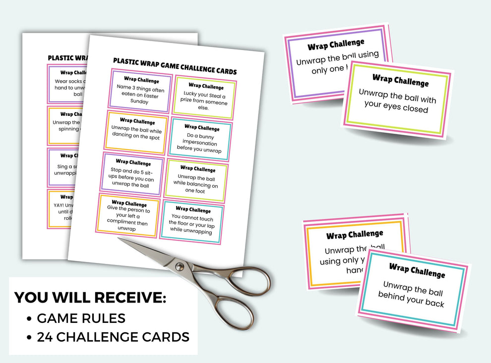 Easter Plastic Wrap Ball Game Challenge Cards – Simplify Create Inspire