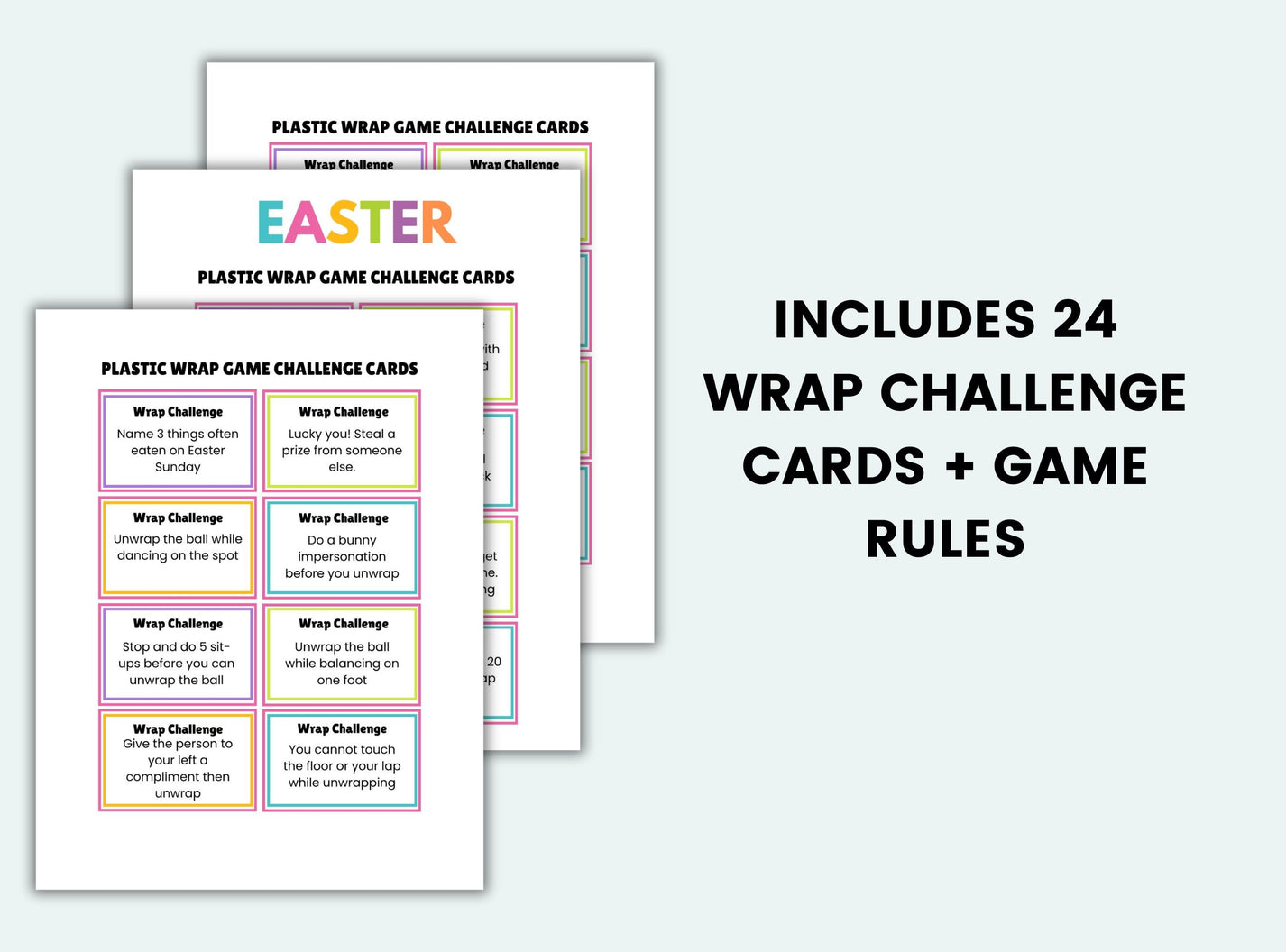 Easter Plastic Wrap Ball Game Challenge Cards – Simplify Create Inspire