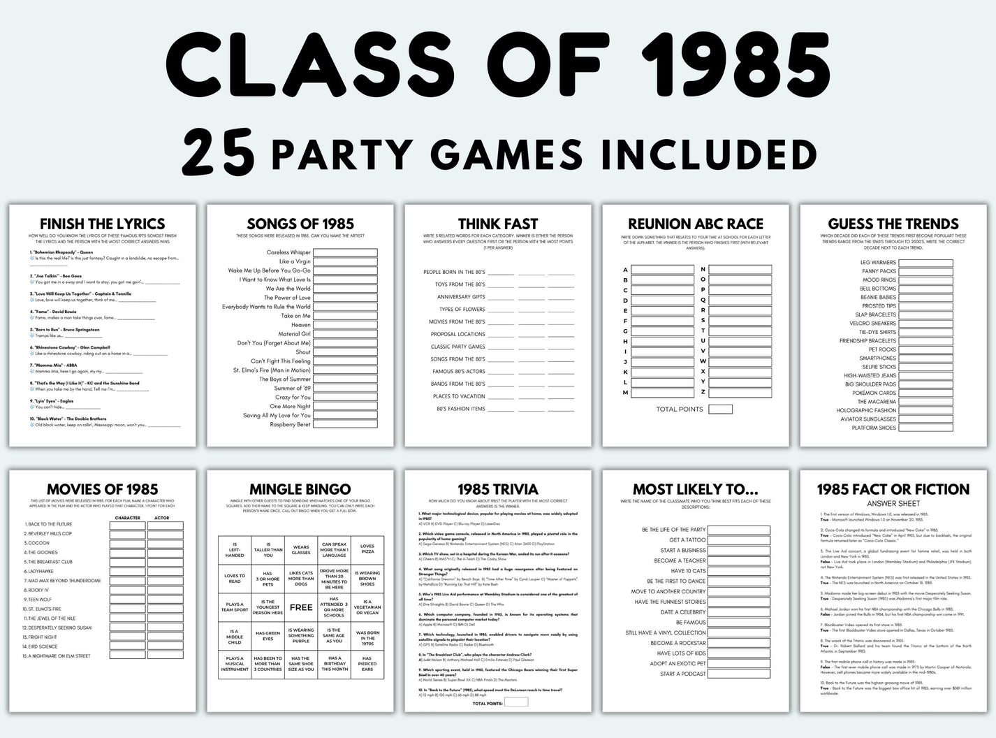 Graduated In 1985 Party Game Bundle – Simplify Create Inspire