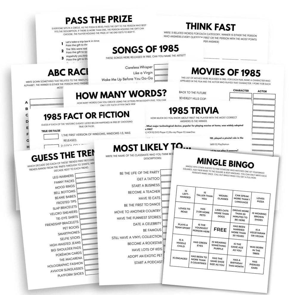 Graduated In 1985 Party Game Bundle – Simplify Create Inspire