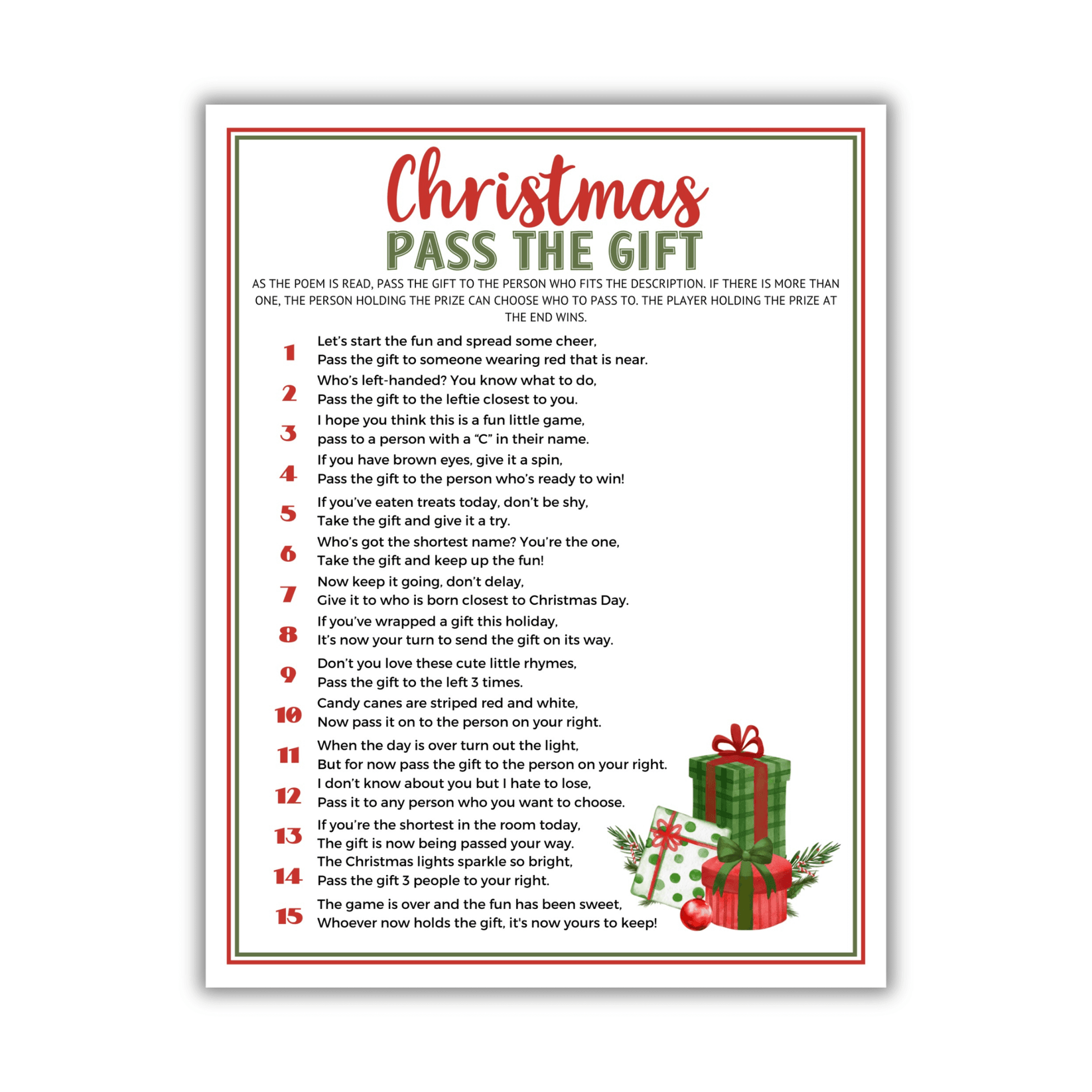 Christmas Pass The Gift Game – Simplify Create Inspire