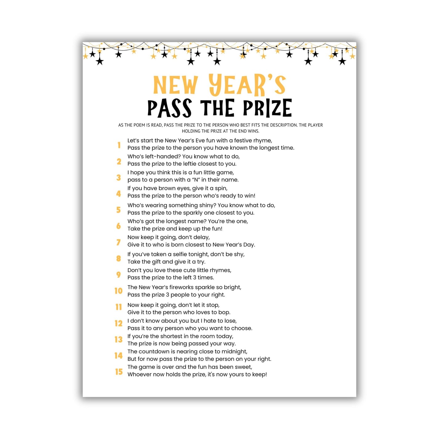 New Year's Pass The Prize Game – Simplify Create Inspire
