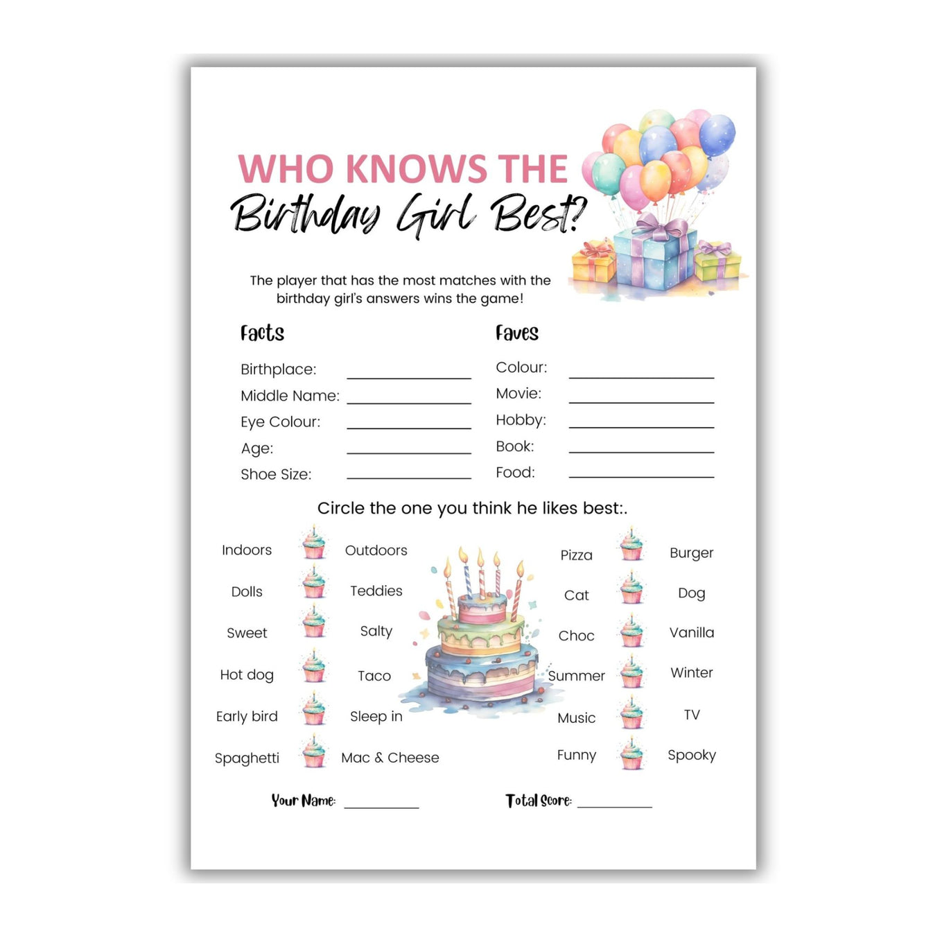 Who Knows The Birthday Girl Best Party Game – Simplify Create Inspire