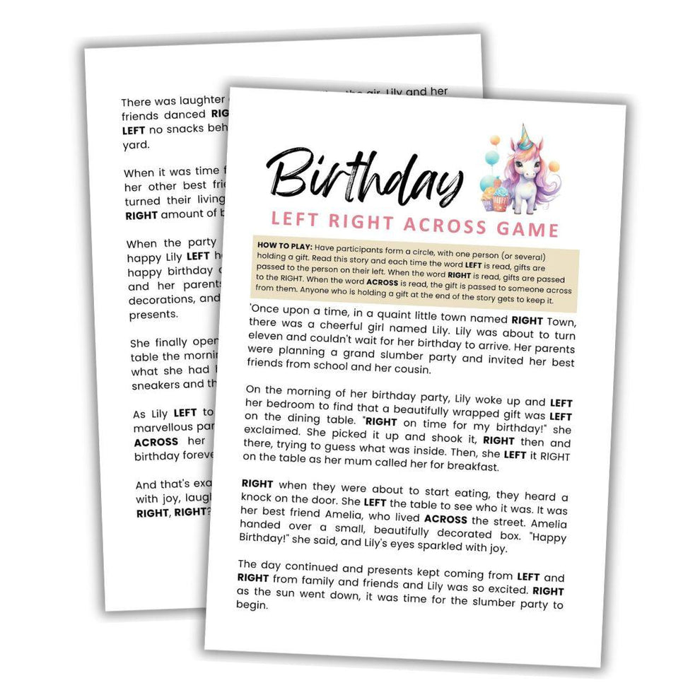 Birthday Left Right Across Party Game – Simplify Create Inspire