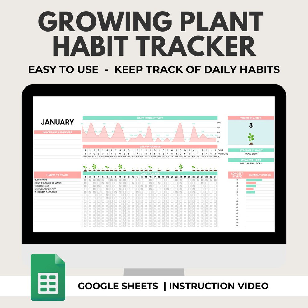 Monthly Habit Tracker Spreadsheet With Growing Plants – Simplify Create ...